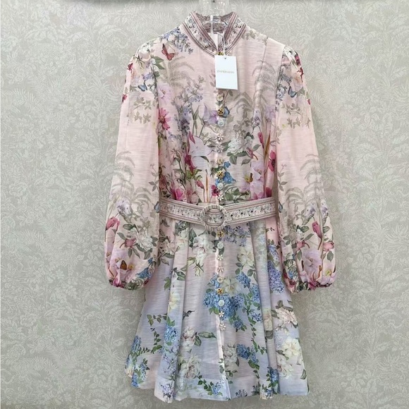 Zimmermann | Dresses | Zimmermann Pink Floral Long Sleeve Dress | Poshmark